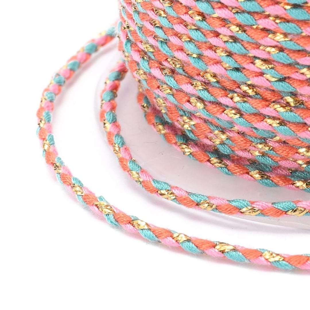 1.5mm Cotton Cord 4 Threads Pink, Blue and Gold Cord for Jewelry Gold ...
