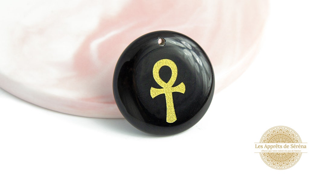 Obsidian Ankh Cross Pendant 30mm Round Obsidian Gemstone Pendant ...