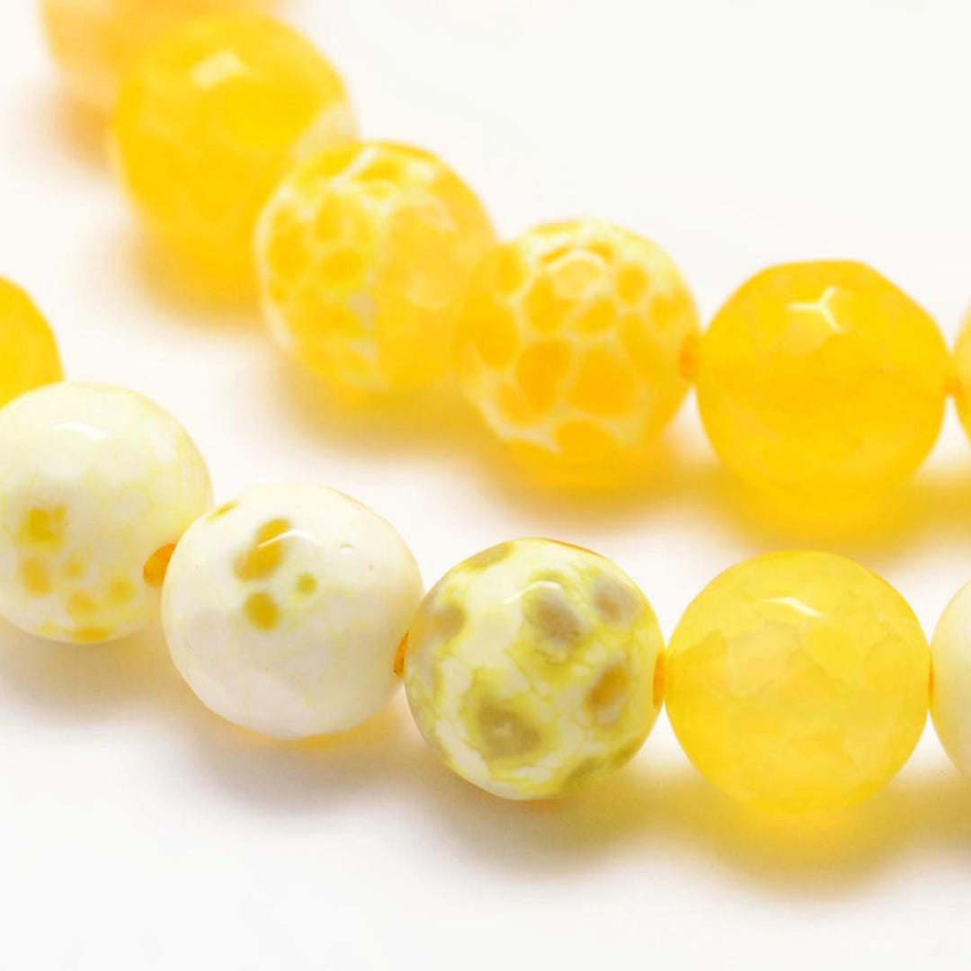 8mm Yellow Fire Agate Beads 30 Faceted Natural Yellow Agate Beads X 30 ...