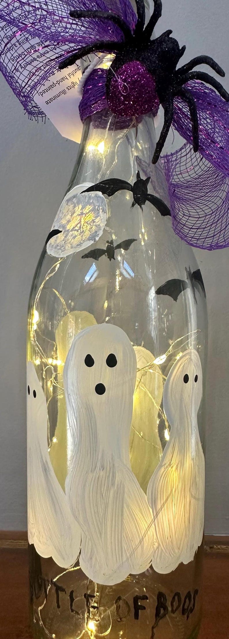Bottle of Boos Ghostly Halloween Luminary Recycled Hand Painted Wine ...