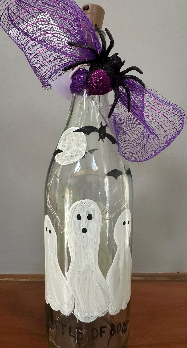 Bottle of Boos Ghostly Halloween Luminary Recycled Hand Painted Wine ...