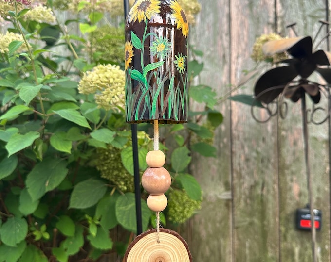 Sunflower Mini Wind Chime Hand Painted Recycled Beer Bottle - Etsy