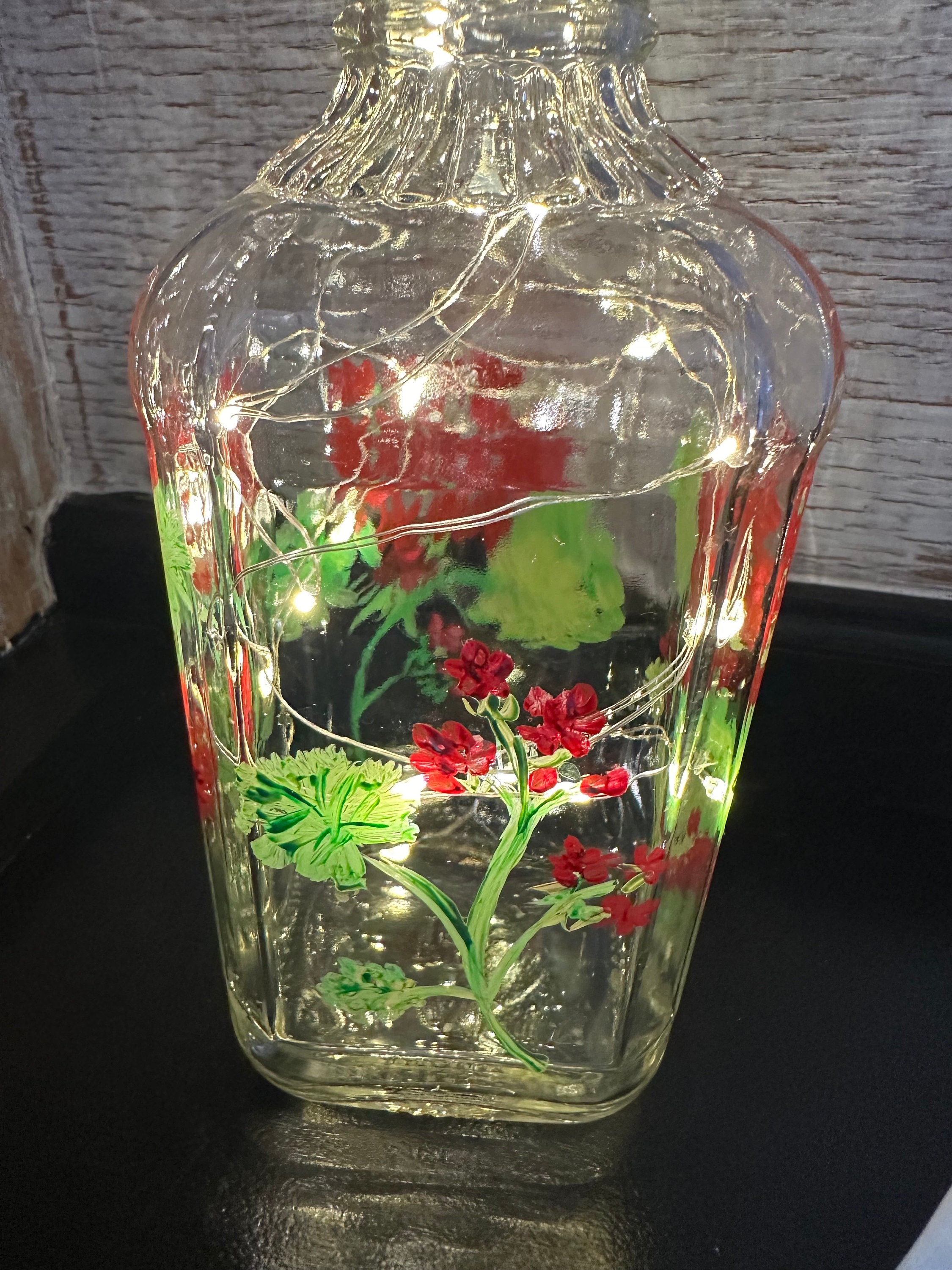 Geranium Hand Painted Recycled Bottle Luminary - Etsy