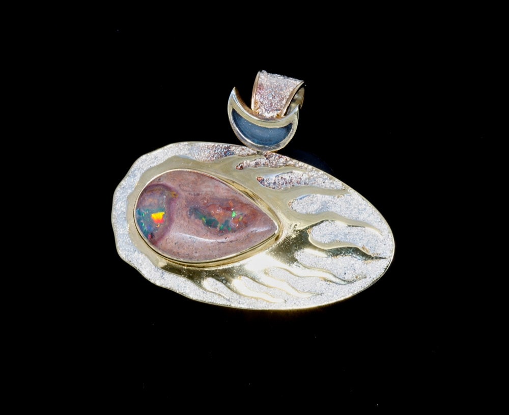 Comet 5 Pendant Sterling Silver and 24K Gold Plating Mexican Fire Opal ...
