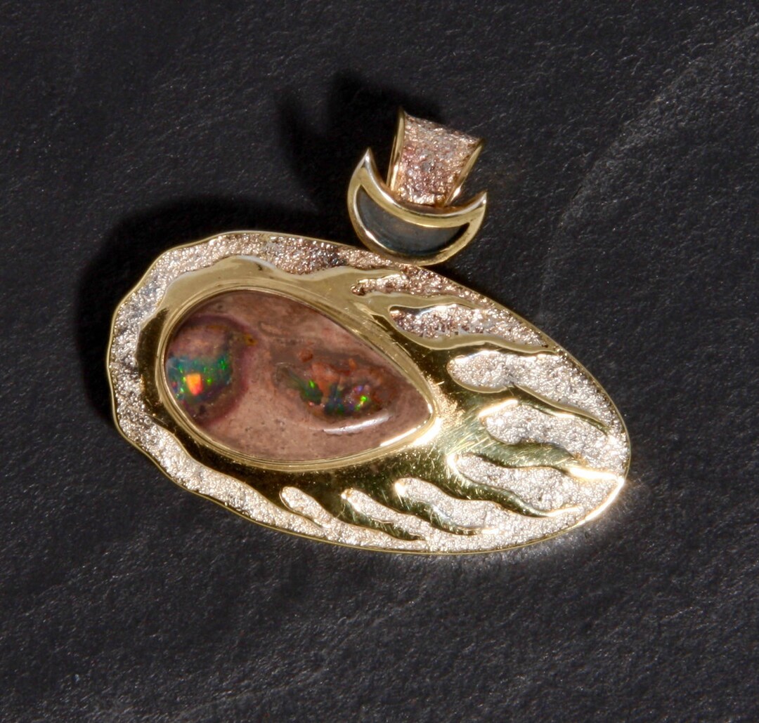 Comet 5 Pendant Sterling Silver and 24K Gold Plating Mexican Fire Opal ...