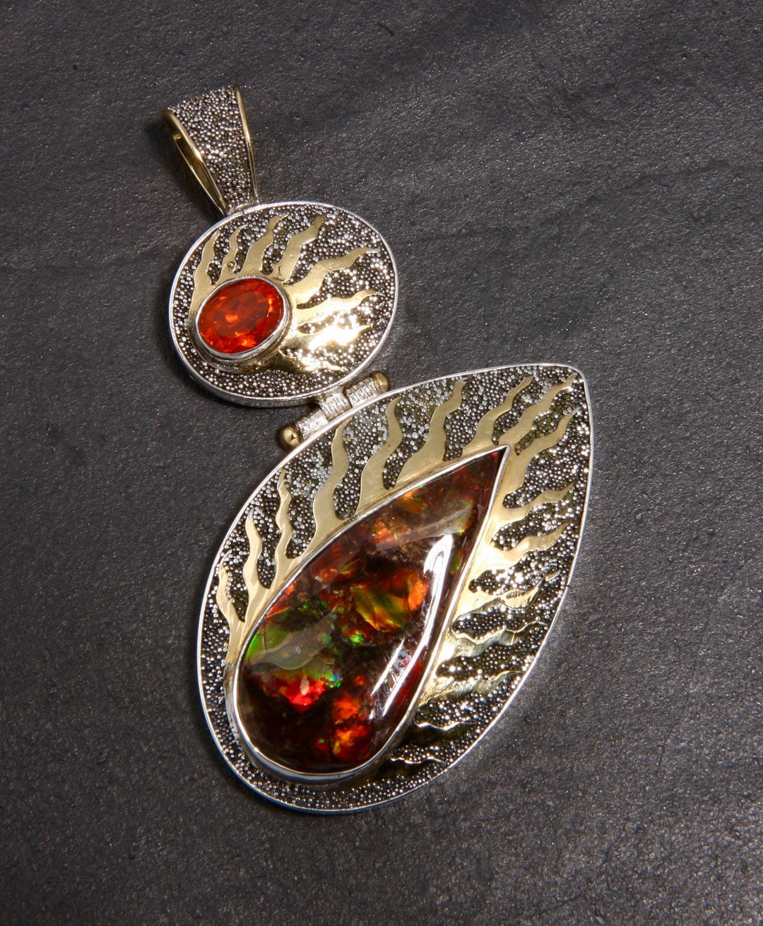 Comet #14 - Pendant - Sterling Silver and 24K Gold Plating - Ammolite ...