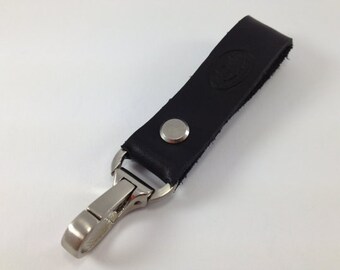 Black leather key holder 2 carabiner clasp Backpack keychain | Etsy
