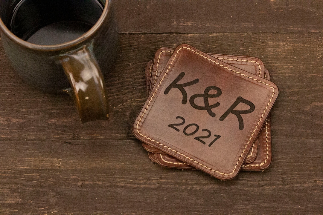 Leather Coasters Set of 4 Personalized Leather Drink Coasters Genuine ...