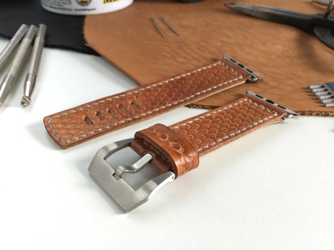 Apple Watch Band Leather Dragon Skin Pattern Hand Tooled Leather Strap ...