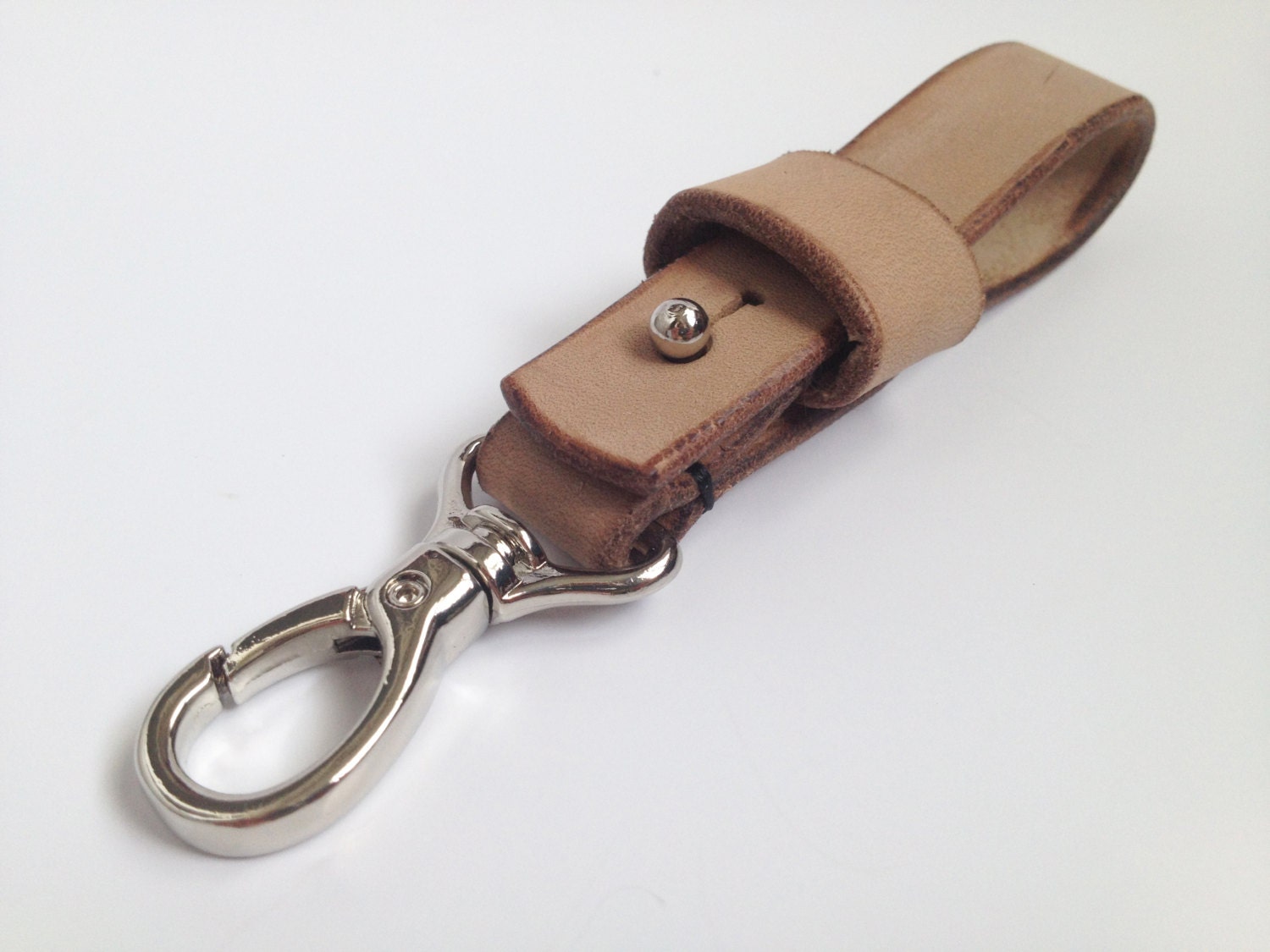 Beige leather key holder Belt key chain Leather belt snap Ball | Etsy