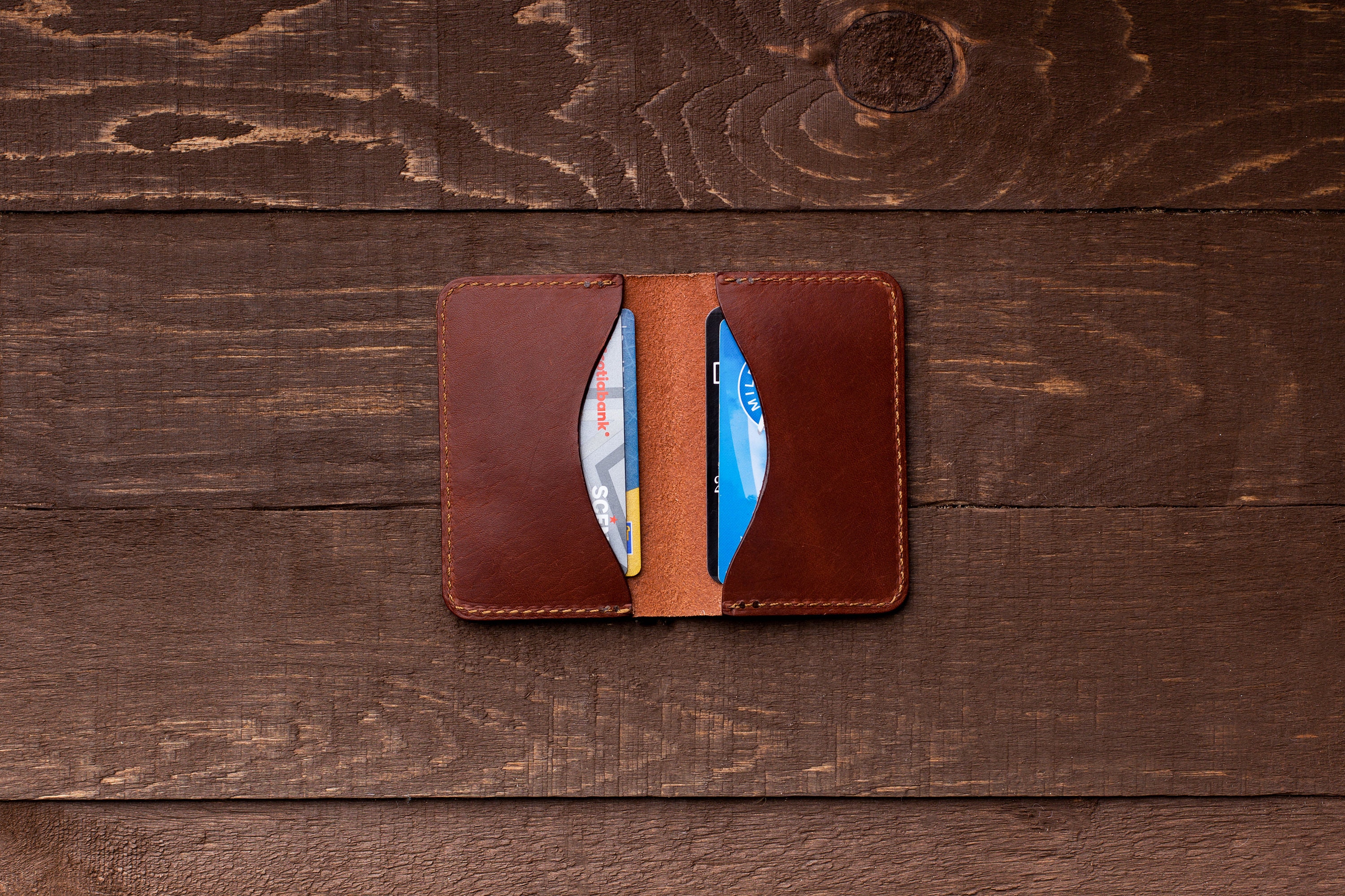 Leather Card holder Double pocket card wallet Personalized | Etsy