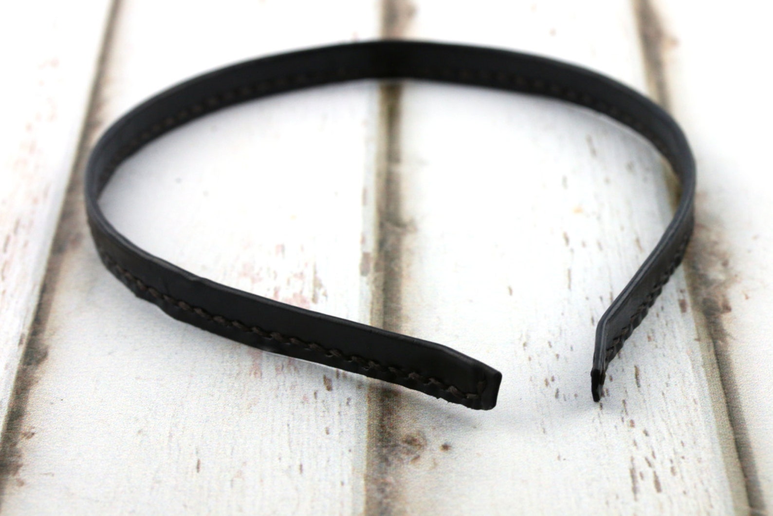 Black Leather Headband Thin Hairband Hand Stitched Genuine - Etsy