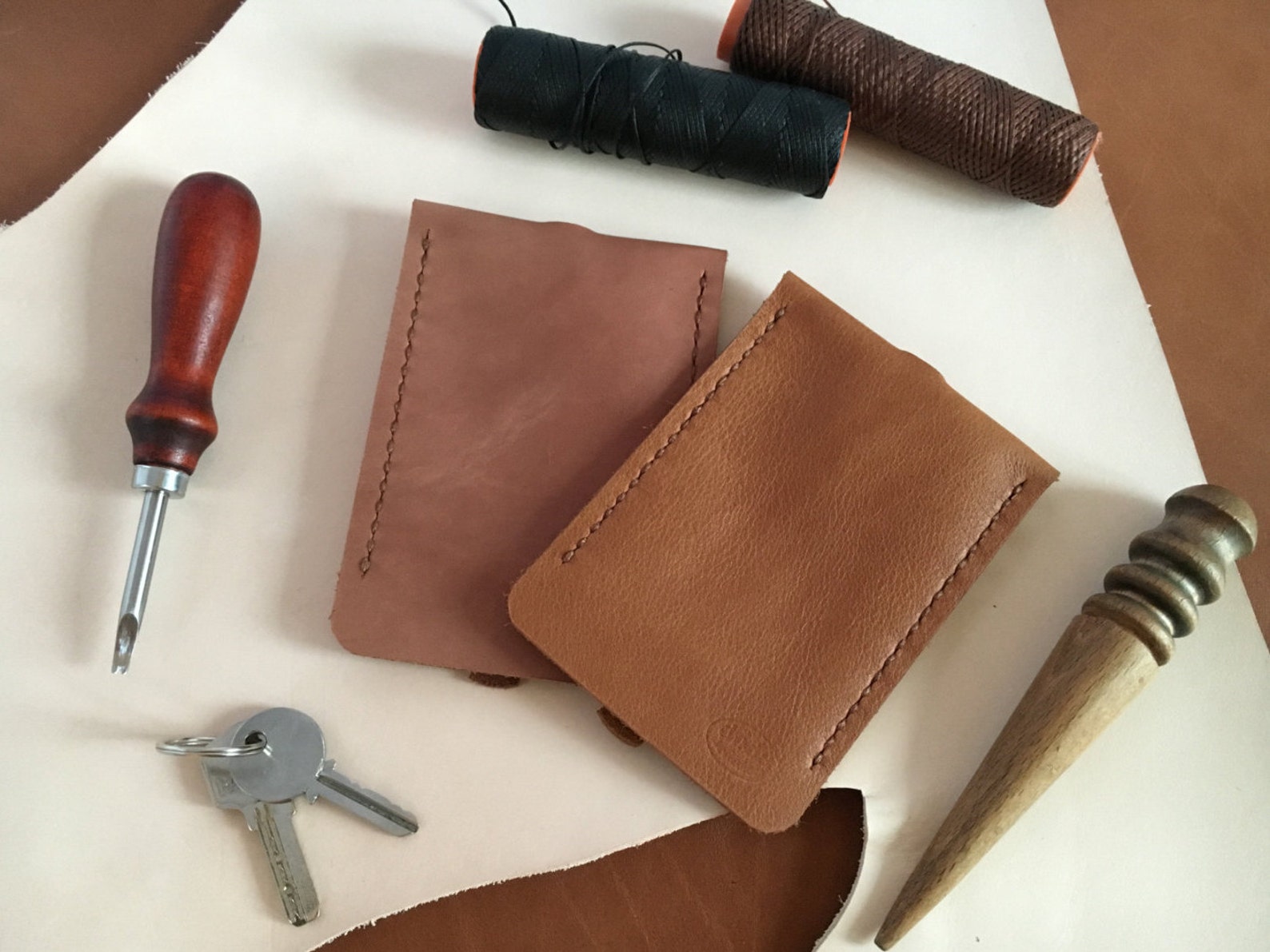 Leather Key Pouch Personalized Leather Key Case Cognac Brown | Etsy