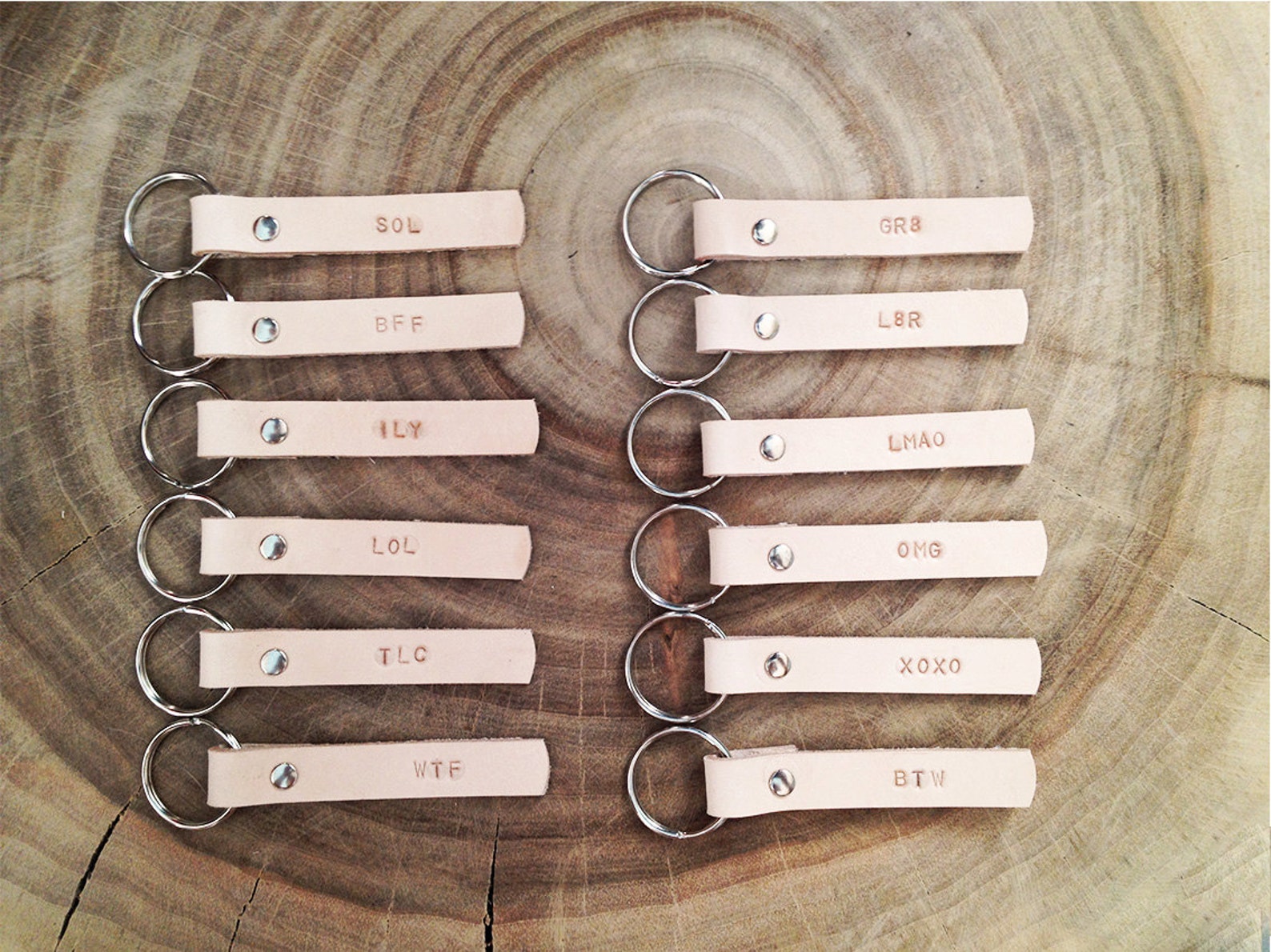 Text Abbreviation Keychain Leather Acronym Keychain Text - Etsy