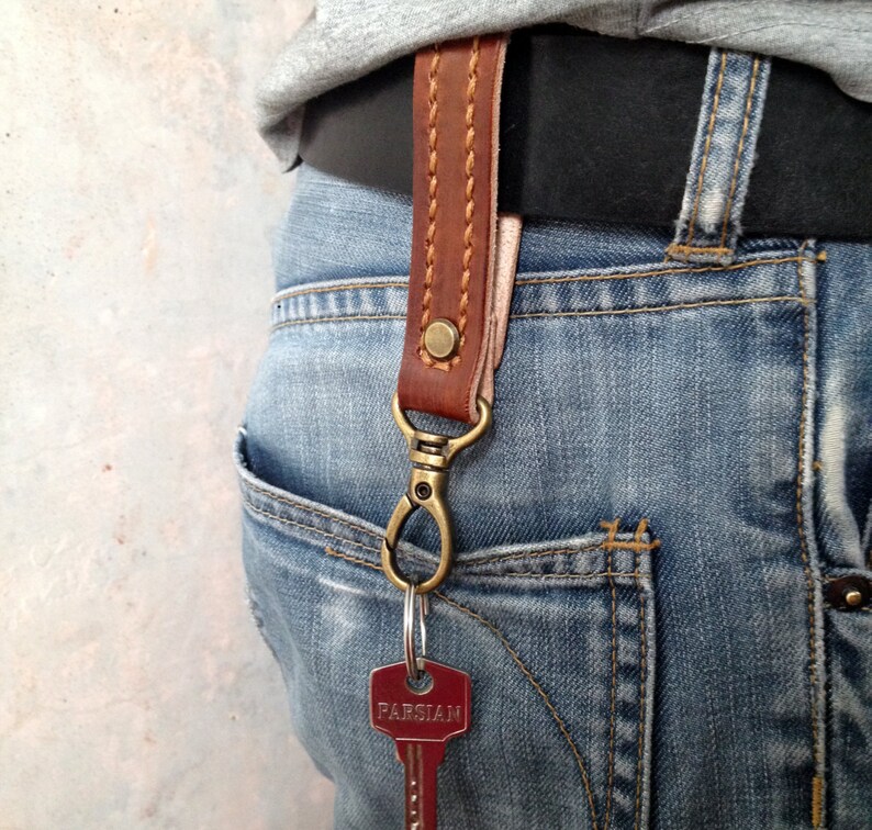 Men Key Chain Belt Strap Hand Stitched Leather Keyholder - Etsy
