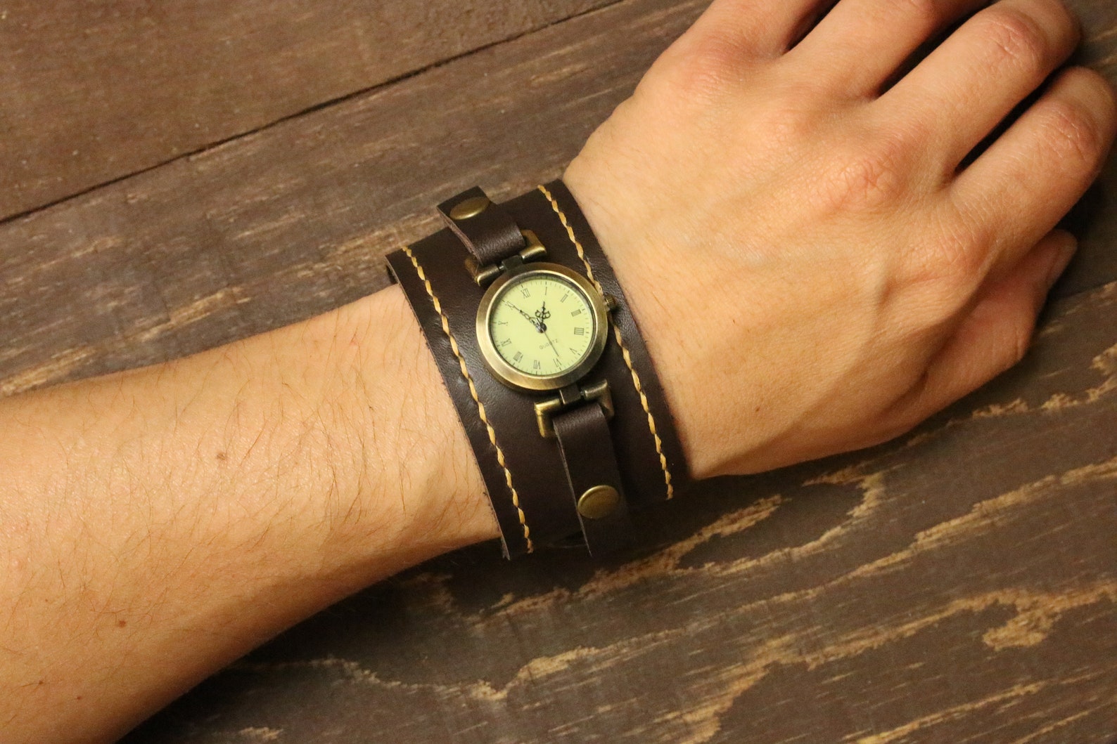 Leather Cuff Watch for Women Women Round Watch Dark Brown - Etsy
