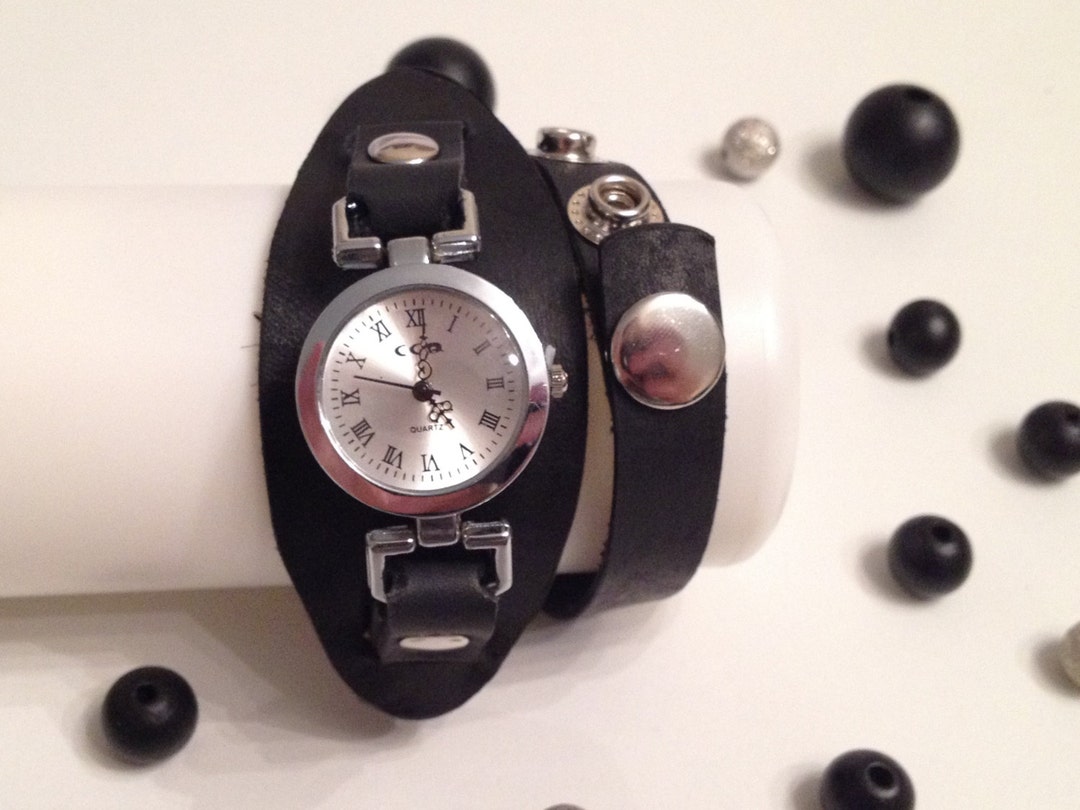 Retro Leather Wrap Watch Antique Silver Leather Bracelet Watch Wrist ...