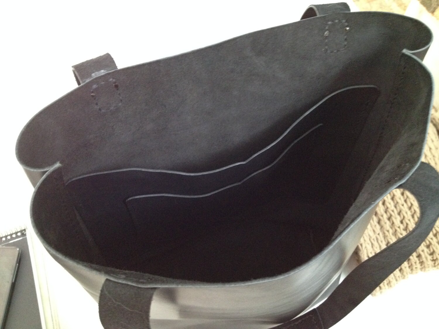 Black Leather Tote Bag Simple Leather Shopper Leather Tote Bag With ...