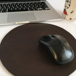 Round Mouse Pad Dark Brown Leather Mouse Pad Personalized Leather Mouse ...