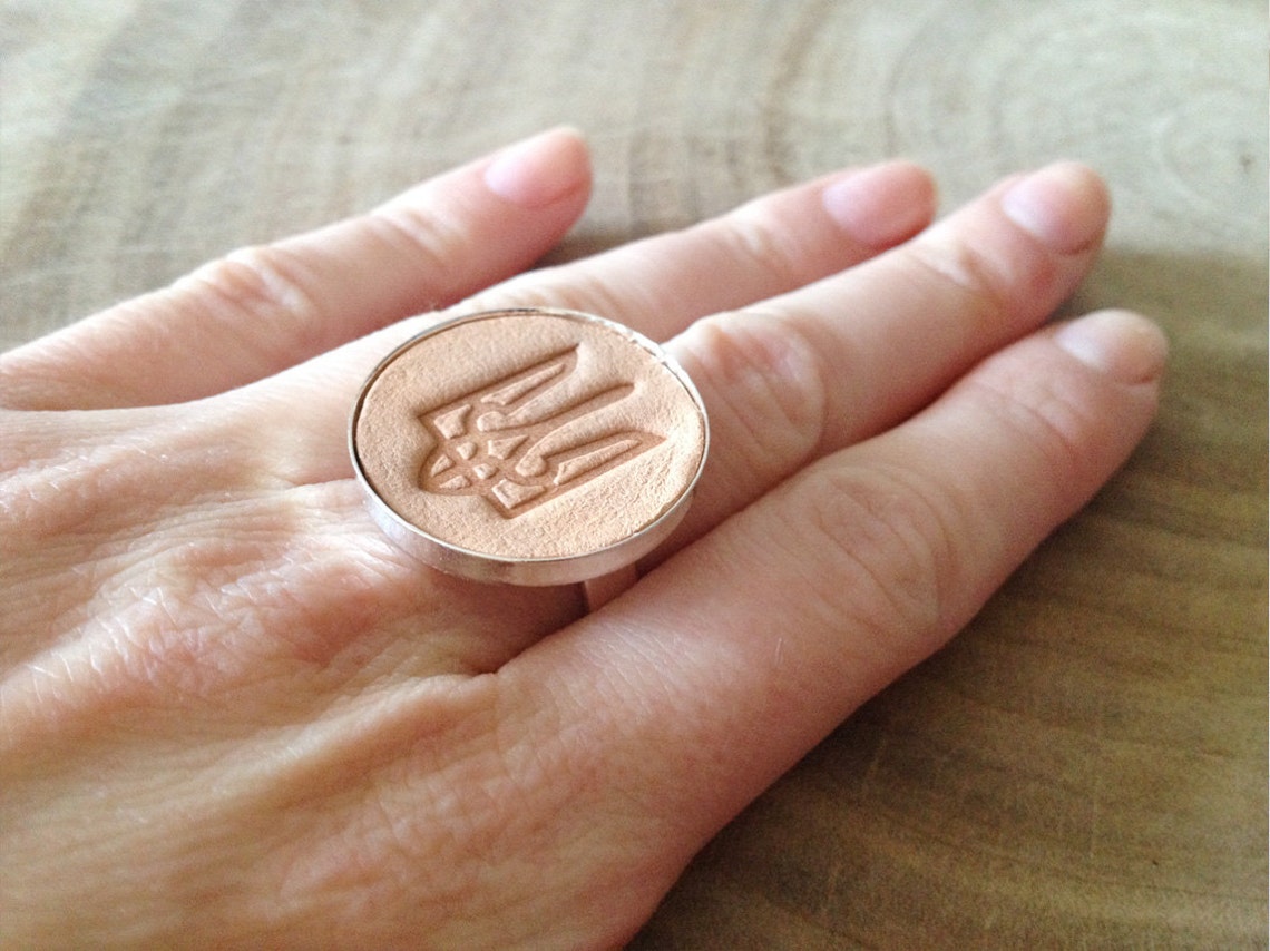 Trident Leather Ring Round Shape Ring Ukraine Symbol Ring | Etsy