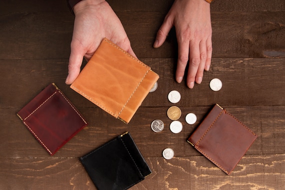 Squeeze Coin Pouch Leather Coin Wallet Personalized Leather | Etsy