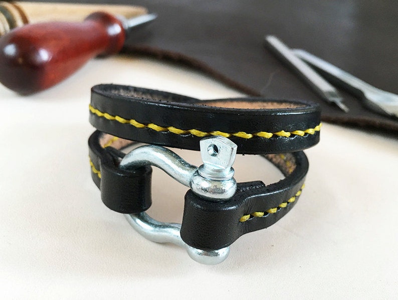 Wrap Leather Shackle Bracelet Men Nautical Leather Bracelet - Etsy