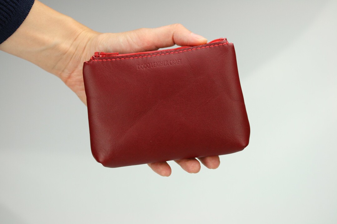 Zipper Wallet Women Dark Red Leather Zipper Purse Small Coin Purse ...