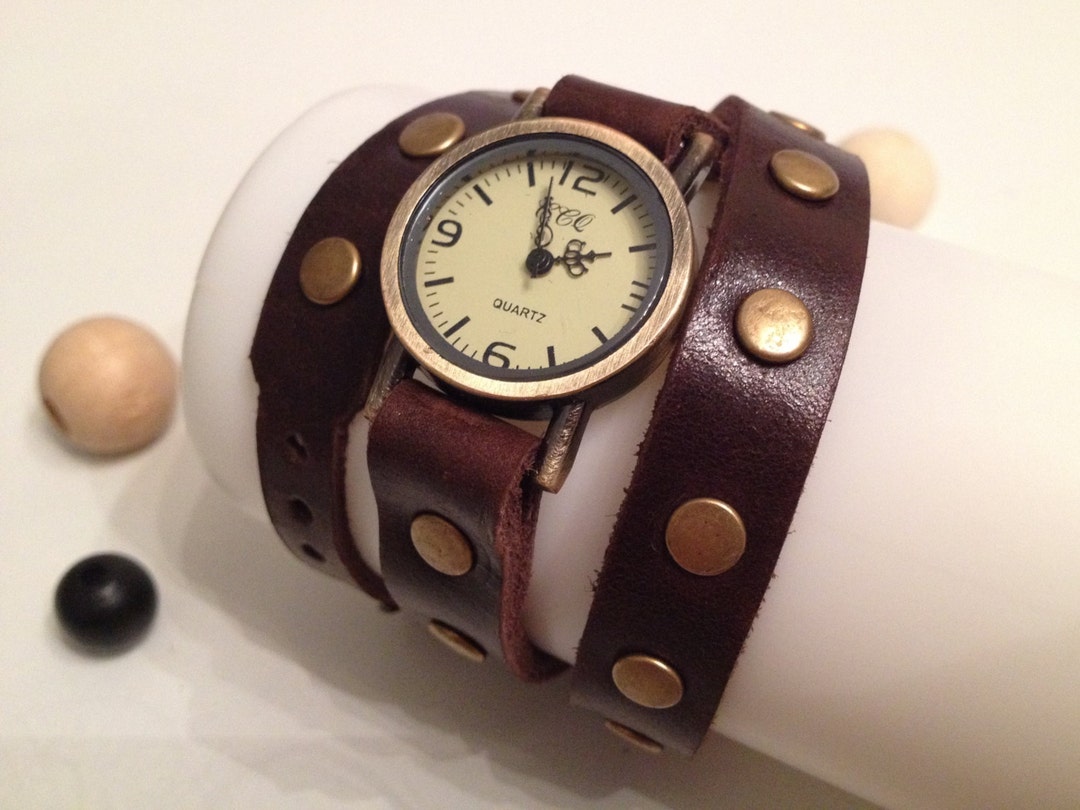 Retro Leather Wrap Watch Antique Bronze Leather Bracelet Watch Wrist ...