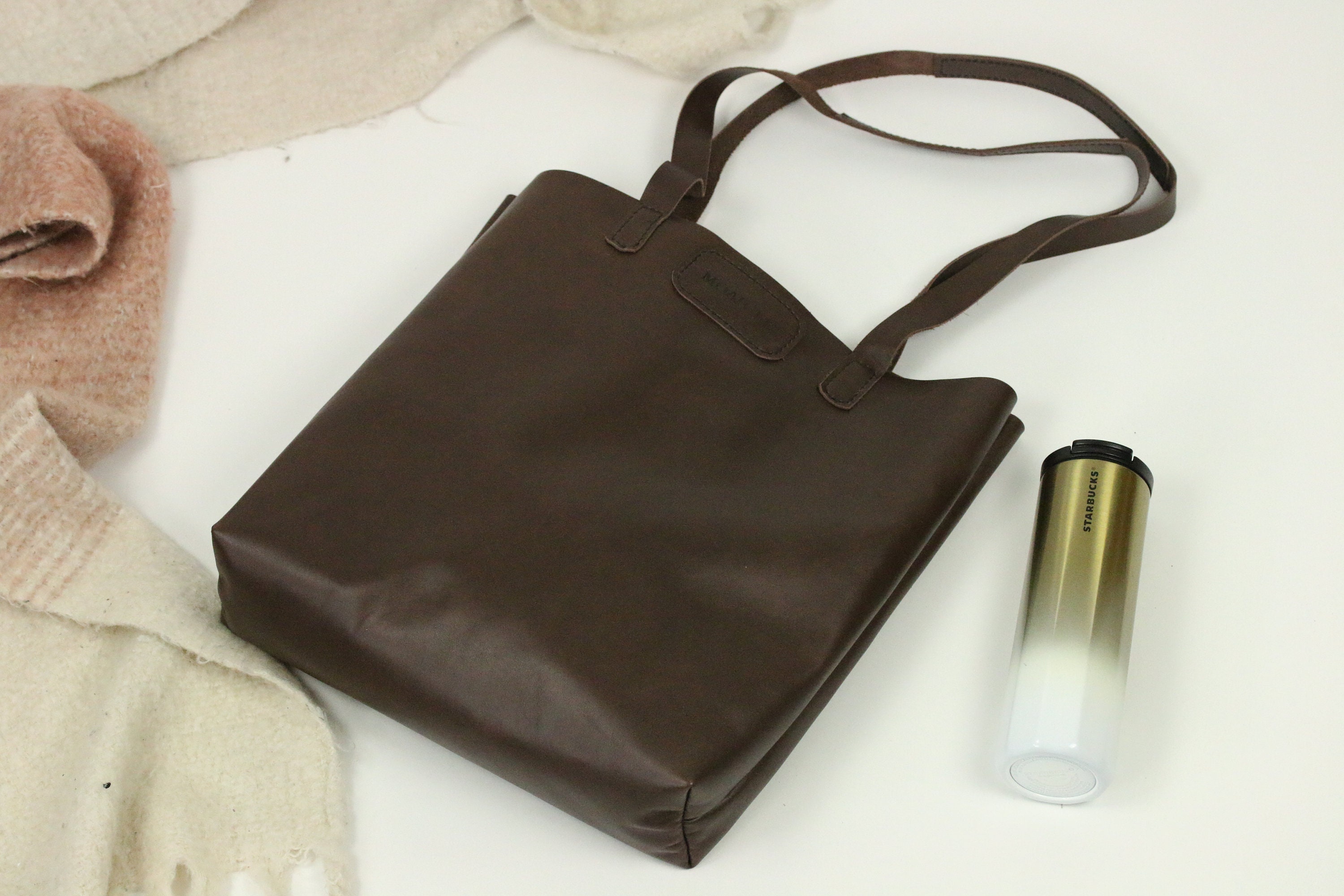 Hand Stitch Leather Tote Bag Large Shopping Tote Bag Natural Leather ...
