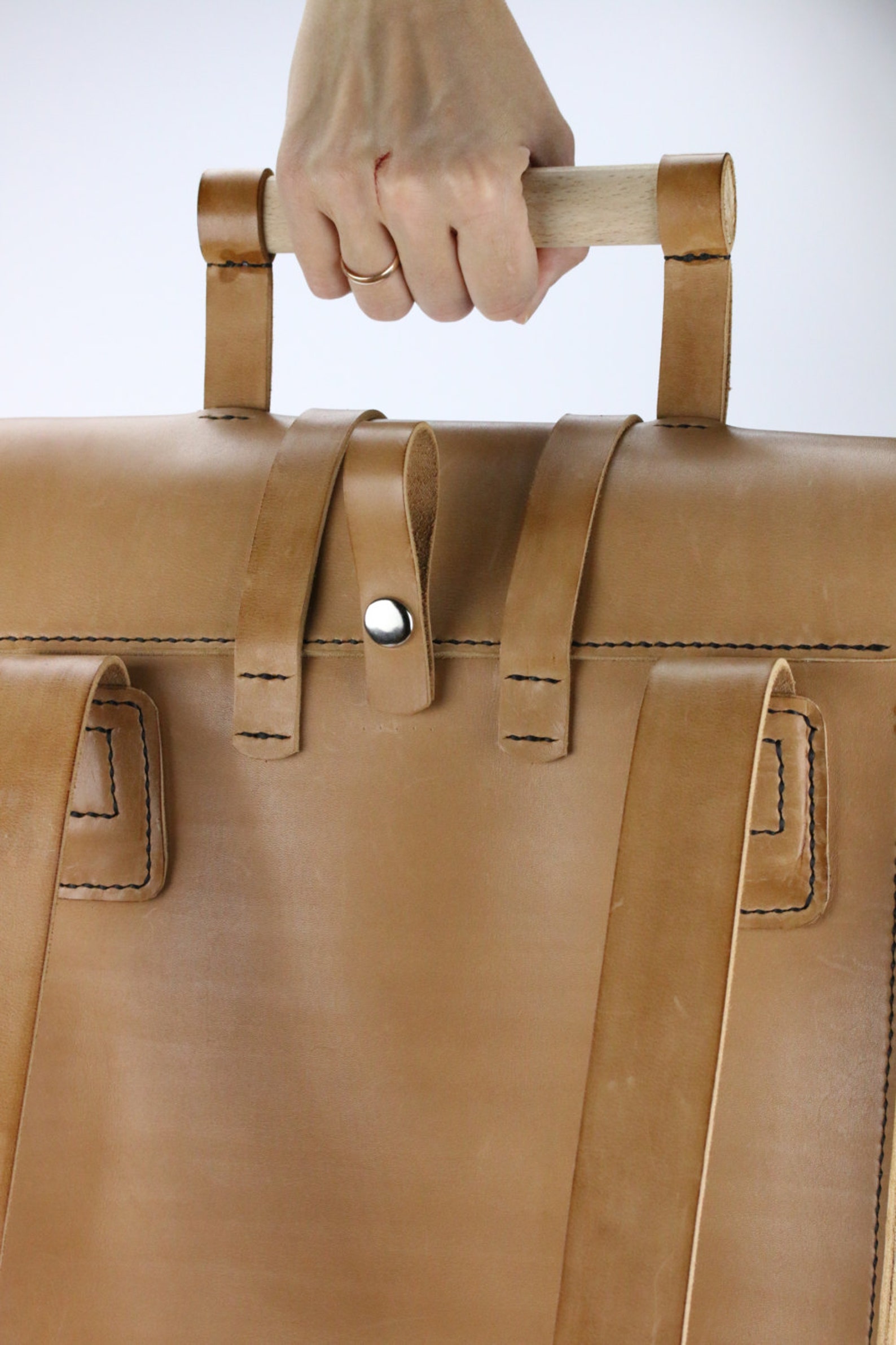 Leather Backpack Women Beige Leather Rucksack Laptop Backpack Hand ...