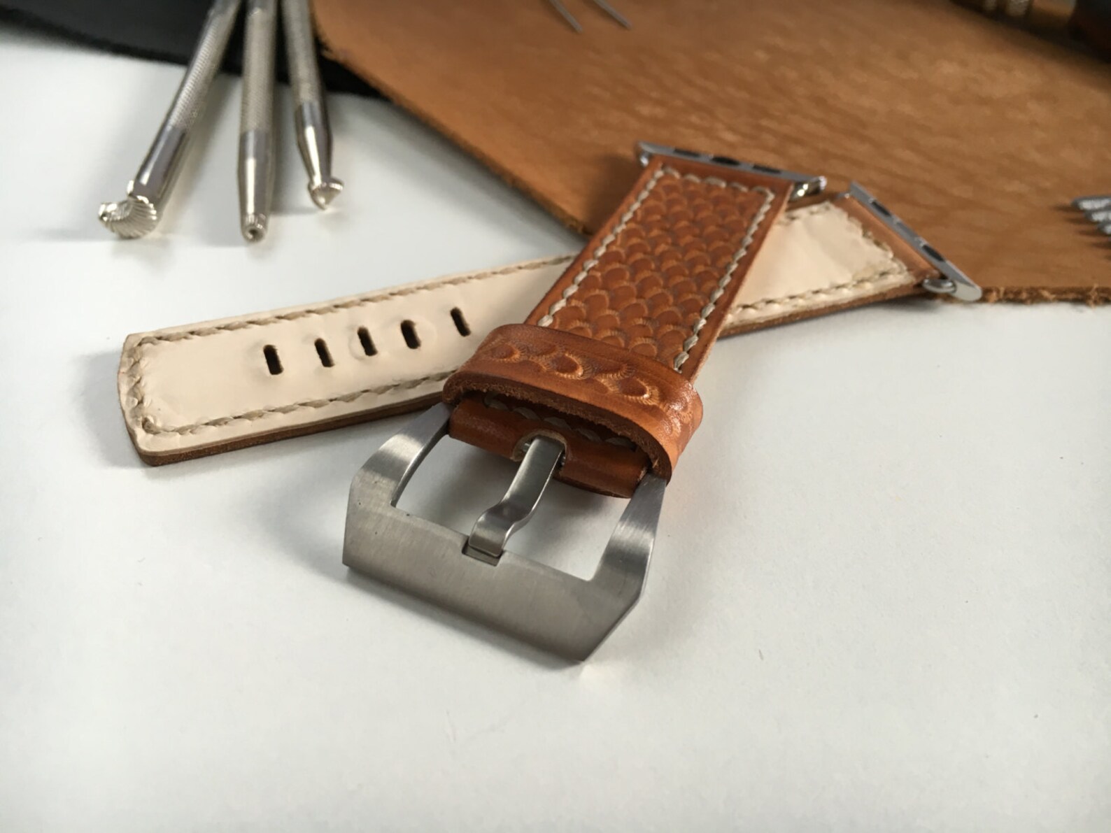 Apple Watch Band Leather Dragon Skin Pattern Hand Tooled Leather Strap ...