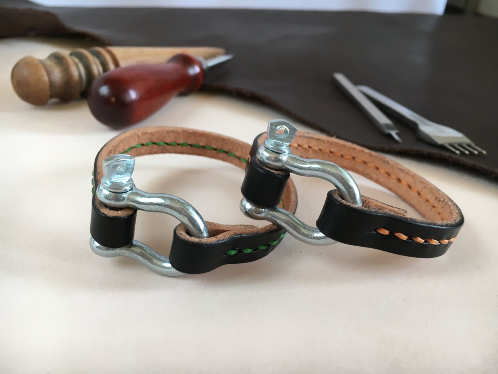 Nautical Shackle Bracelet Hand Sewn Brown Shackle Clasp | Etsy