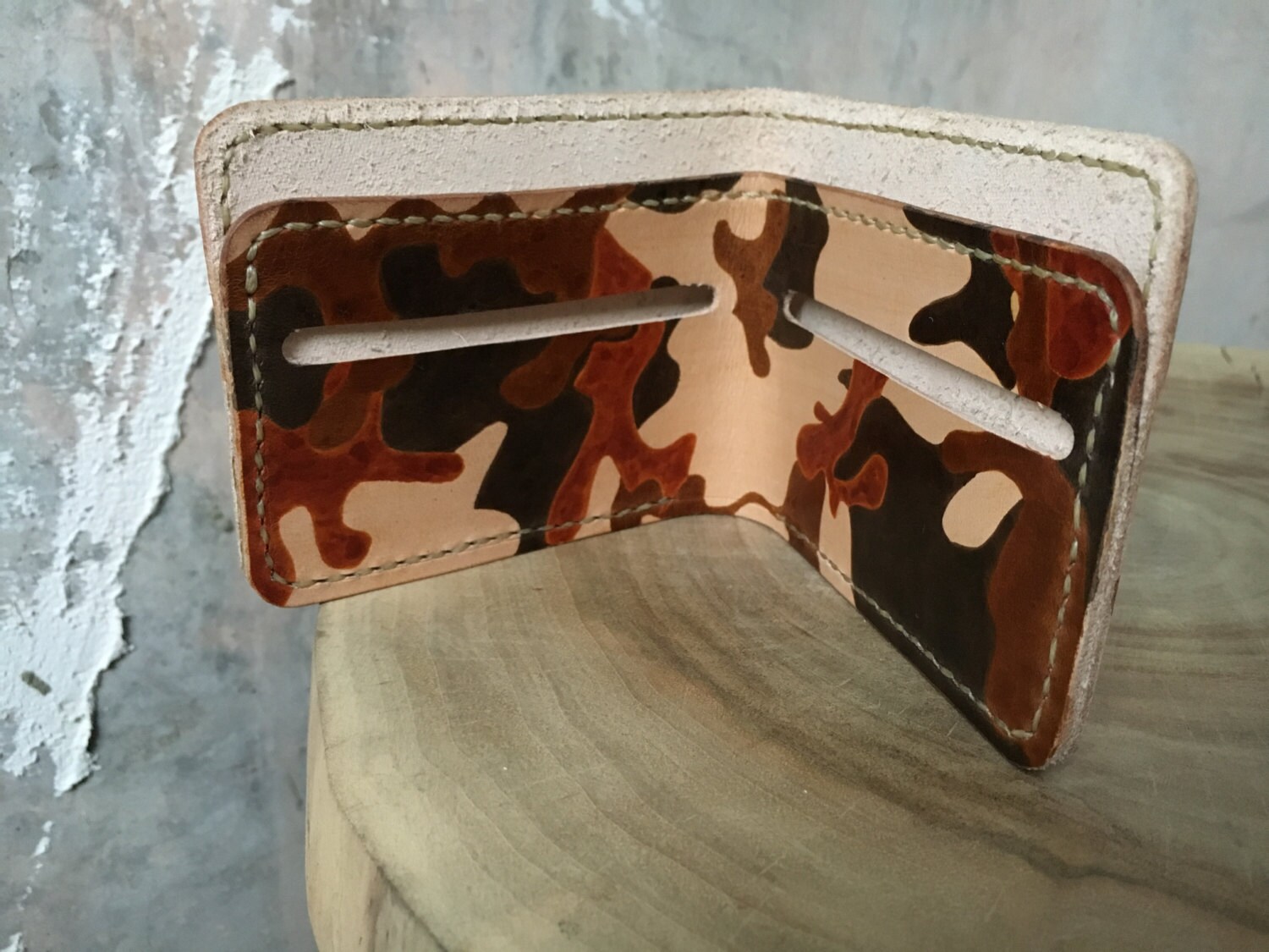 Camouflage Leather Wallet Bifold Camo Wallet Handmade Brown - Etsy