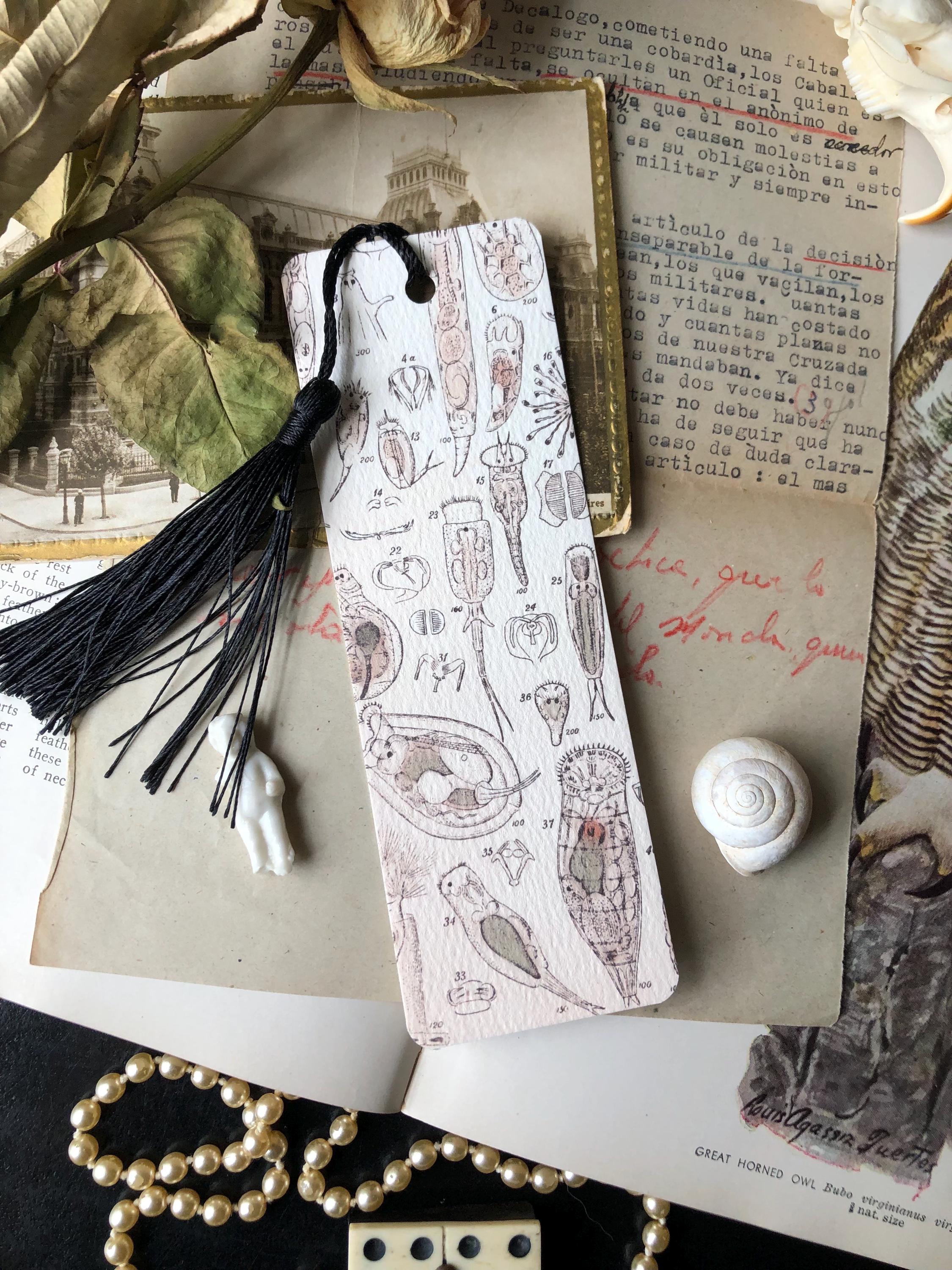 Microscopy Bookmarks With Black Tassel | 2x6" | Dark Academia | Natural ...
