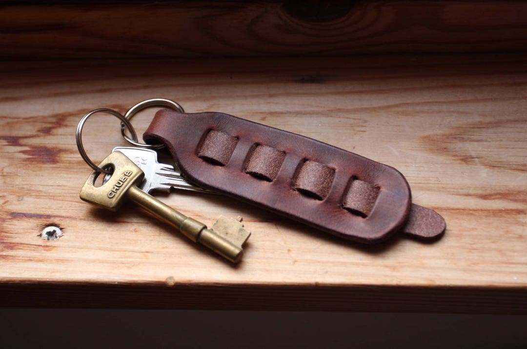 Leather Tab Key Fob / Key Ring With Woven Detail - Etsy