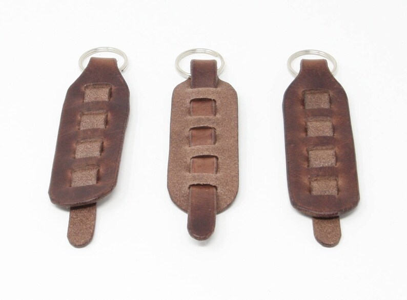 Leather Tab Key Fob / Key Ring With Woven Detail - Etsy