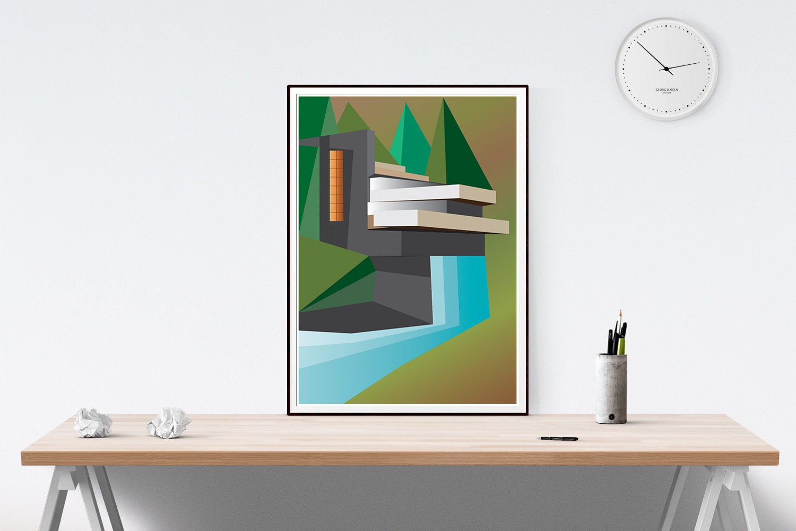Fallingwater Architecture Illustration Print - Etsy UK