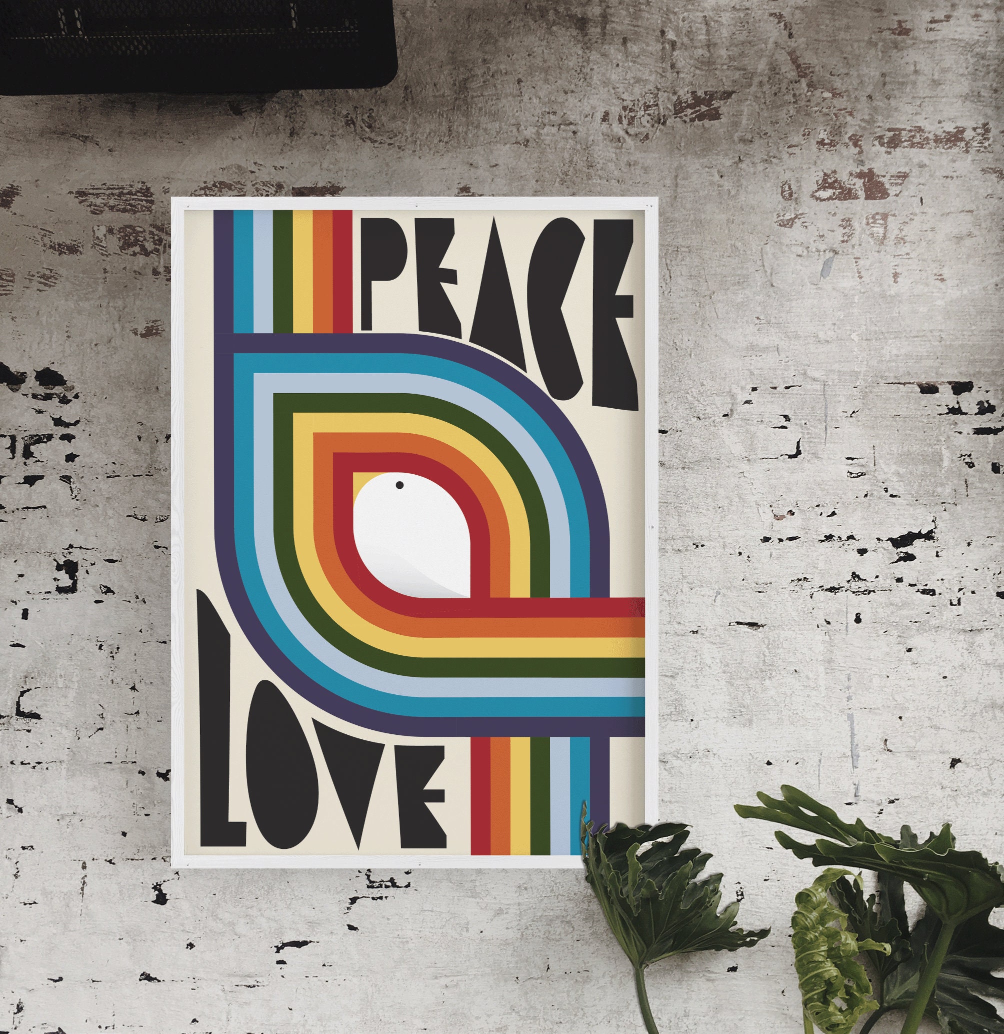 Peace & Love - Retro Rainbow Graphic Design Poster - Etsy UK