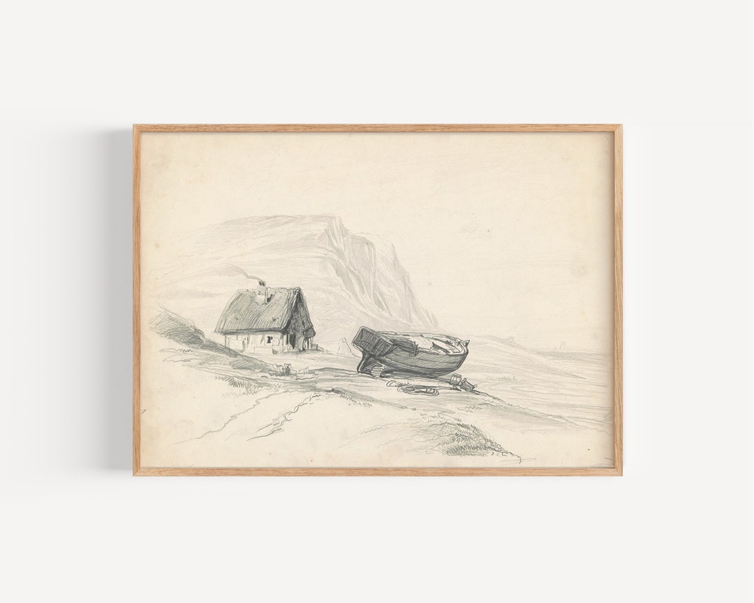 House and Boat at the Shore by Seth Wells Cheney | Farmhouse Victorian ...