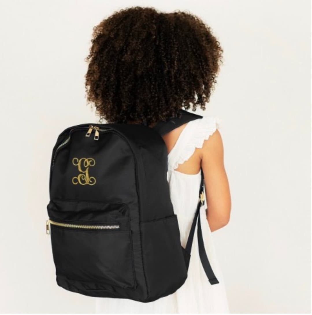 Black Monogrammed Backpack, Monogram Book Bag, Back to School - Etsy