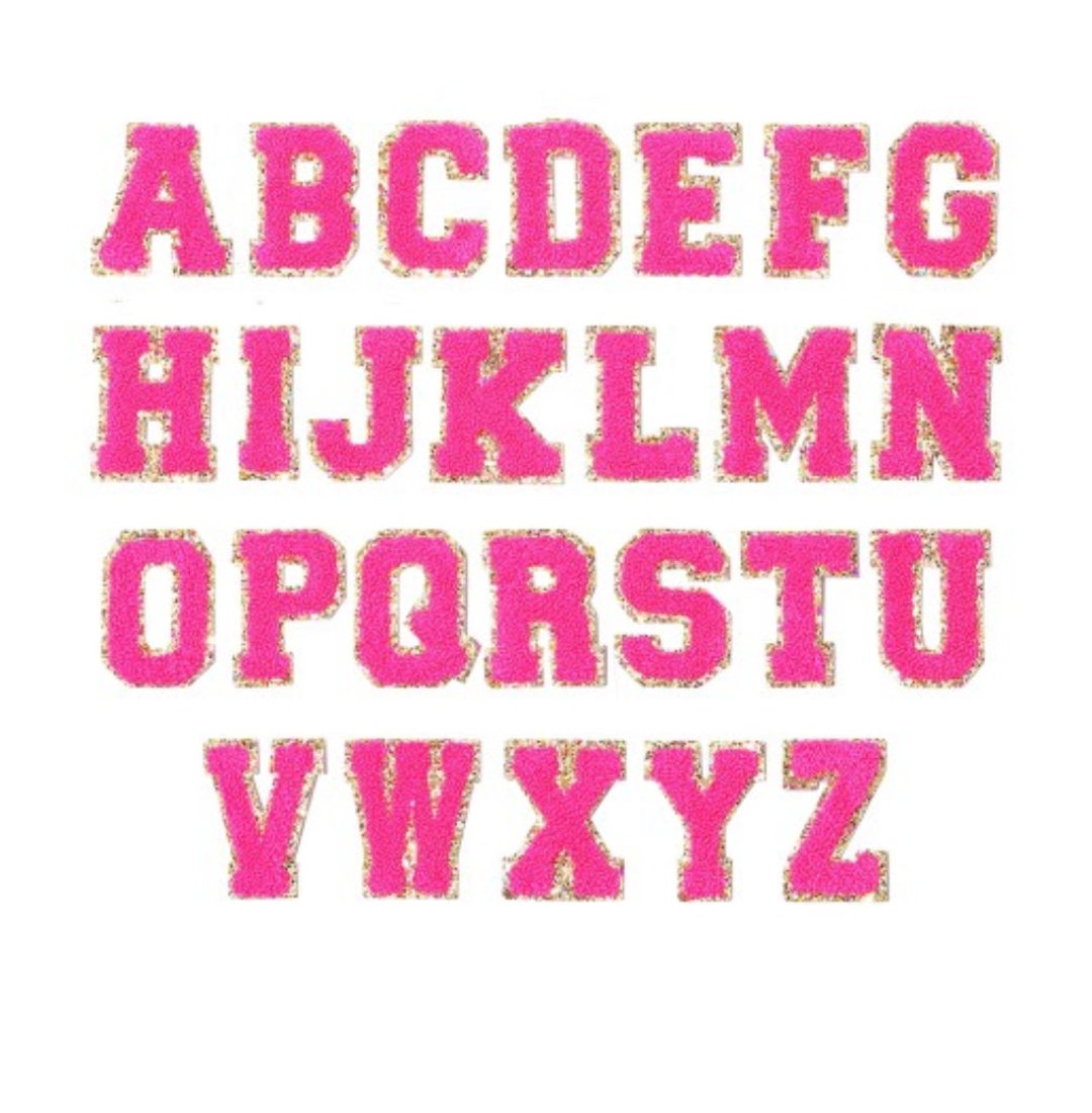 Hot Pink Gold Glitter Varsity Letter Patch - Etsy