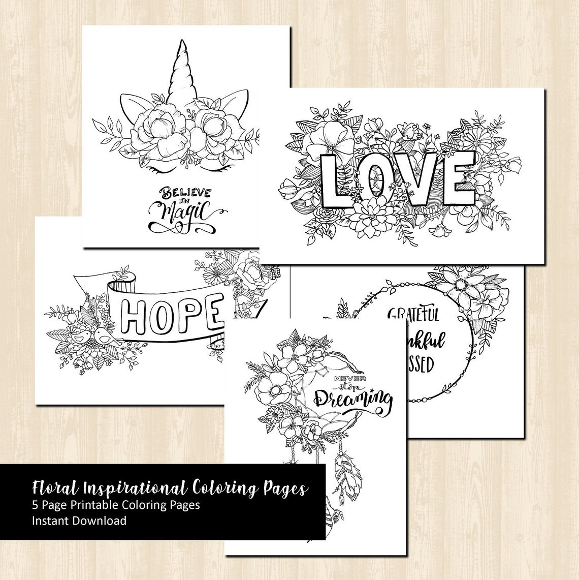 Floral Inspirational Quote Coloring Pages - Etsy