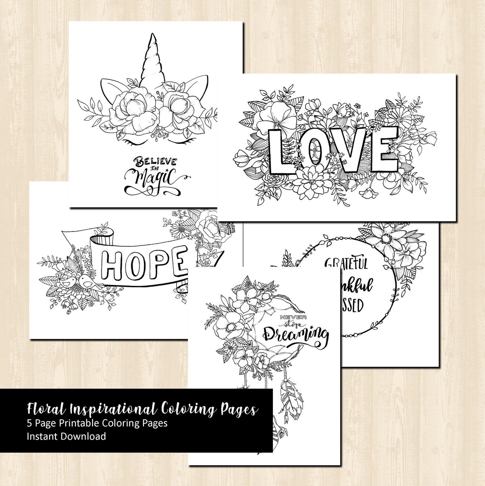 Floral Inspirational Quote Coloring Pages - Etsy