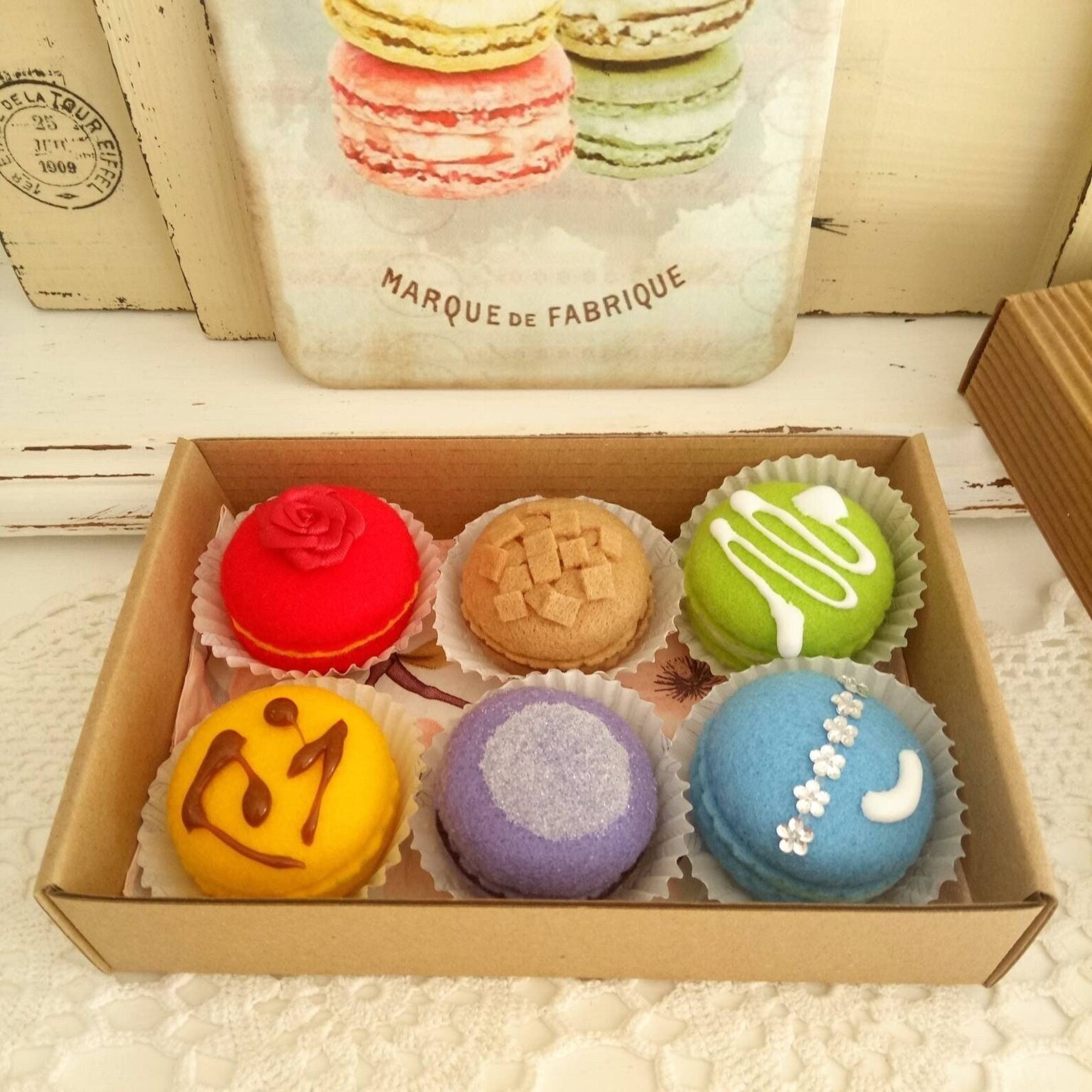 Exclusive 6 Macaroons in Box Felt Food French Cookies Cakes - Etsy