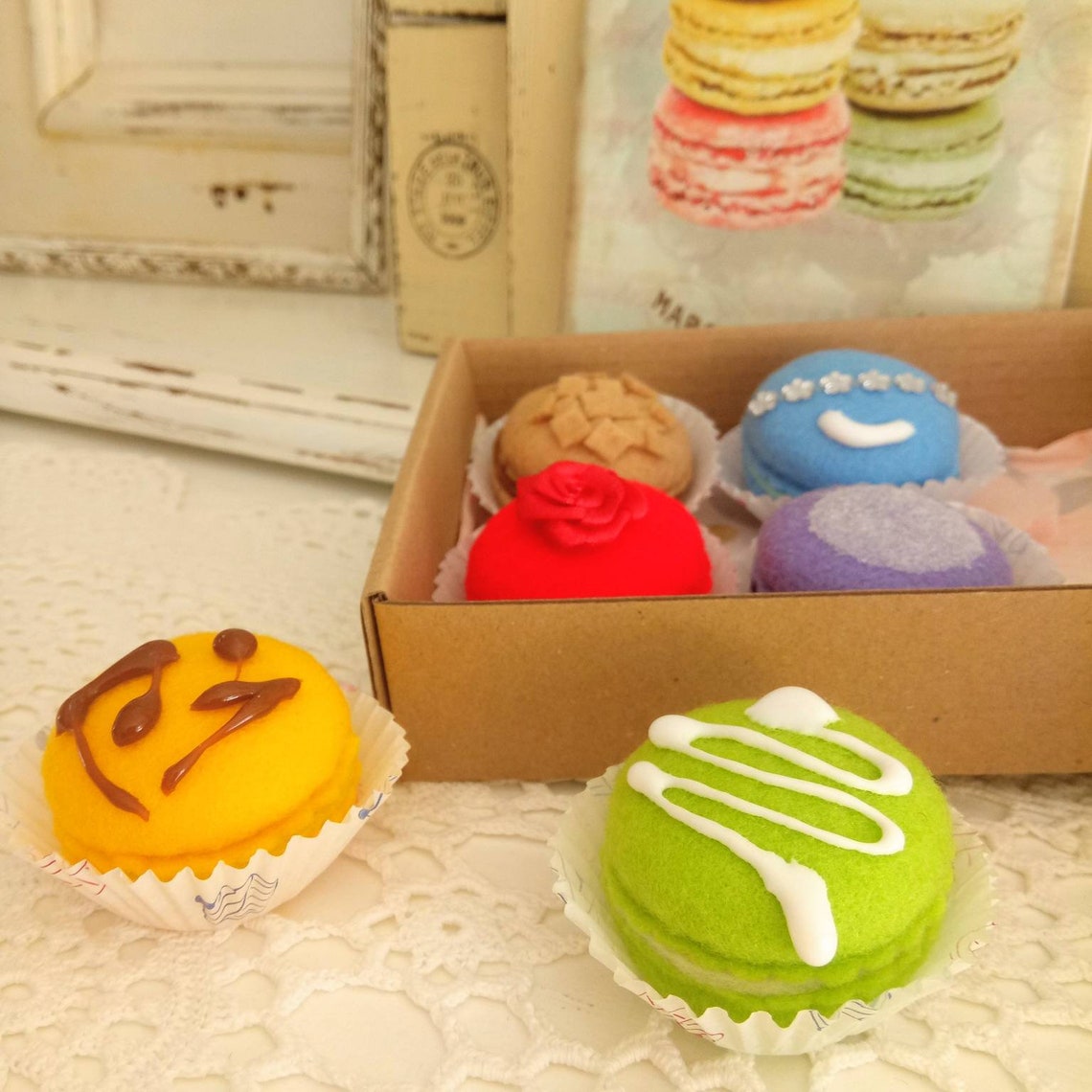 Exclusive 6 Macaroons in Box Felt Food French Cookies Cakes | Etsy