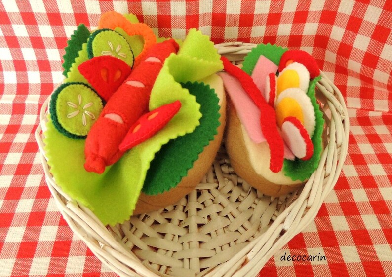 Felt Food Set Sandwich, Felt Hot Dog, Strawberries, Felt Roll Sausage ...
