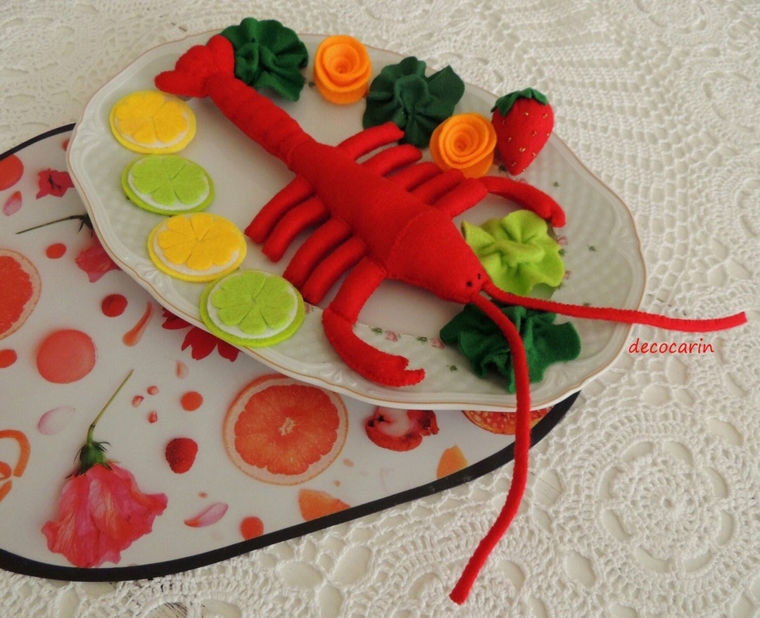 Felt Food Set, Play Food, Felt Toy, Pretend Kitchen, Felt Lobster Lemon ...