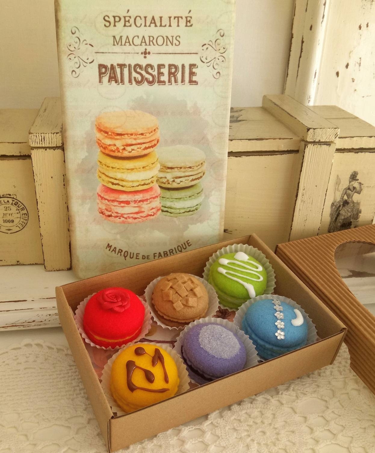 Exclusive 6 Macaroons in Box Felt Food French Cookies Cakes | Etsy