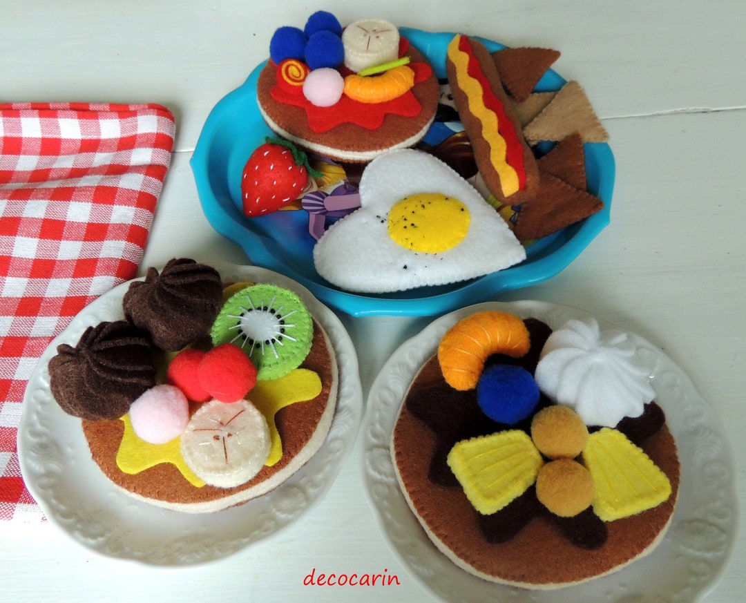 Felt Food Set Felt Breakfast Egg Pancakes Fruits Sausage Plate Princess ...