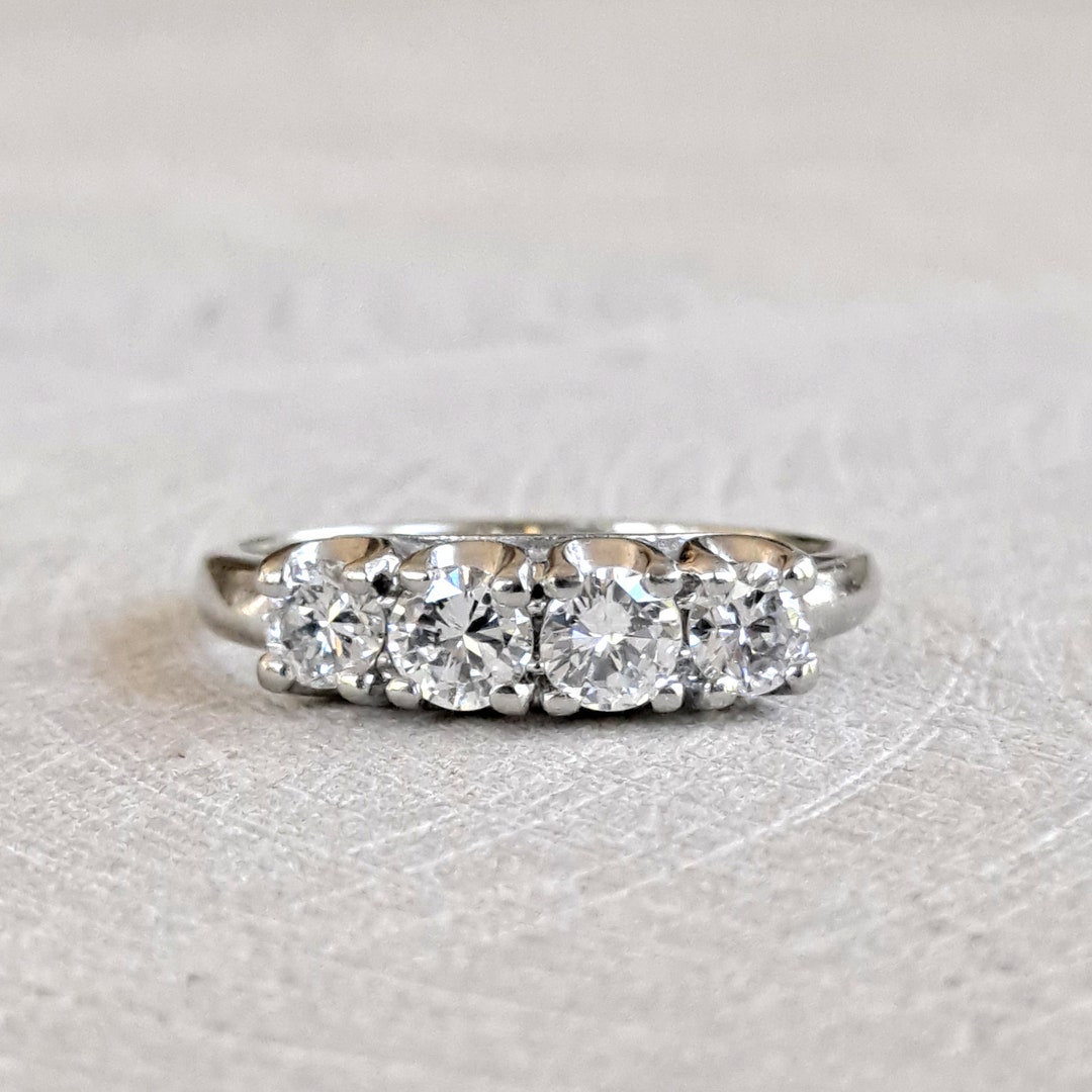 Vintage Diamond Wedding Band: .88 CTW, 14k White Gold, Four Stone - Etsy